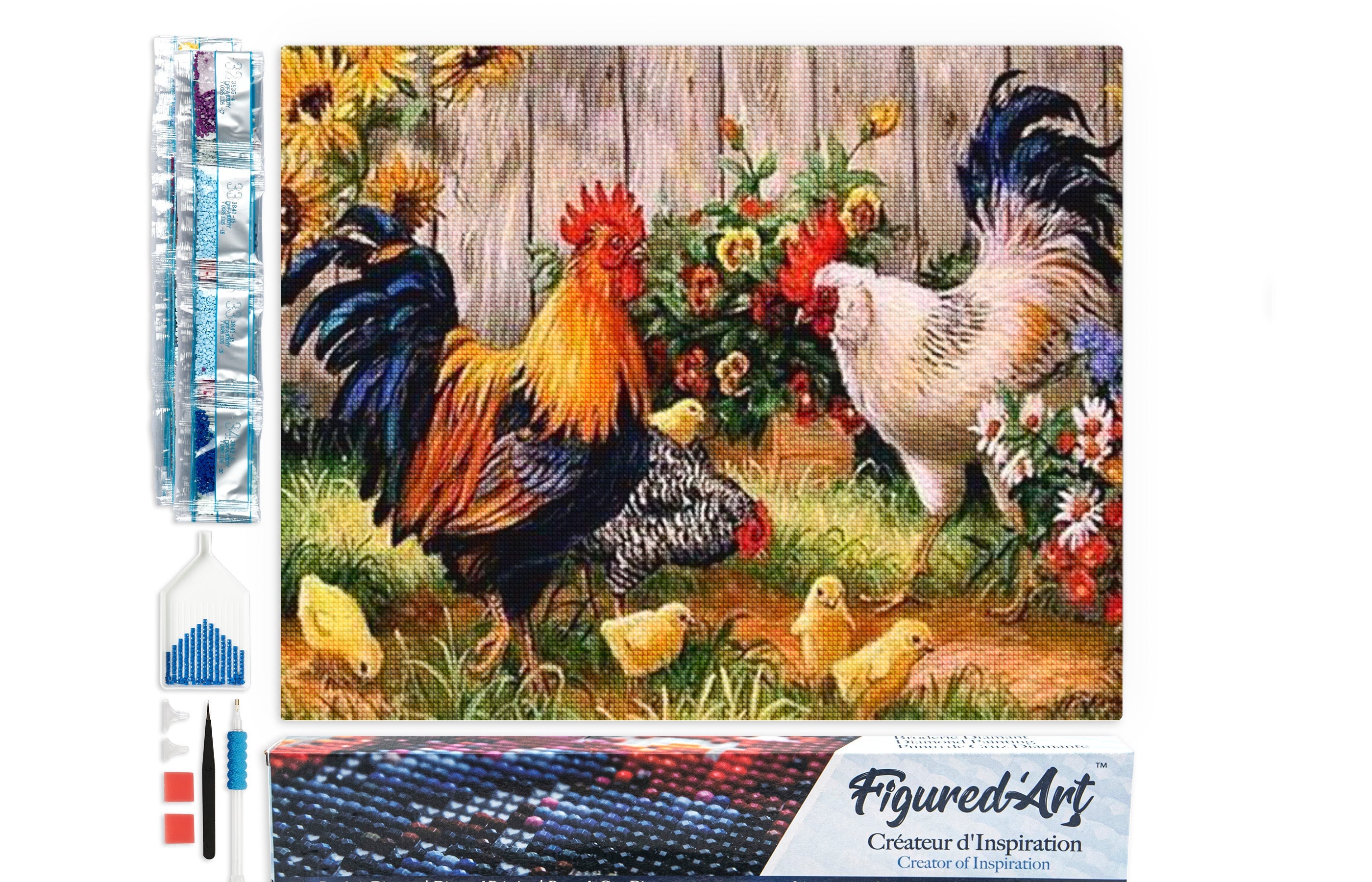 Diamond Painting - Roosters' farm - 40x50cm Rolled canvas – Figured'Art ...