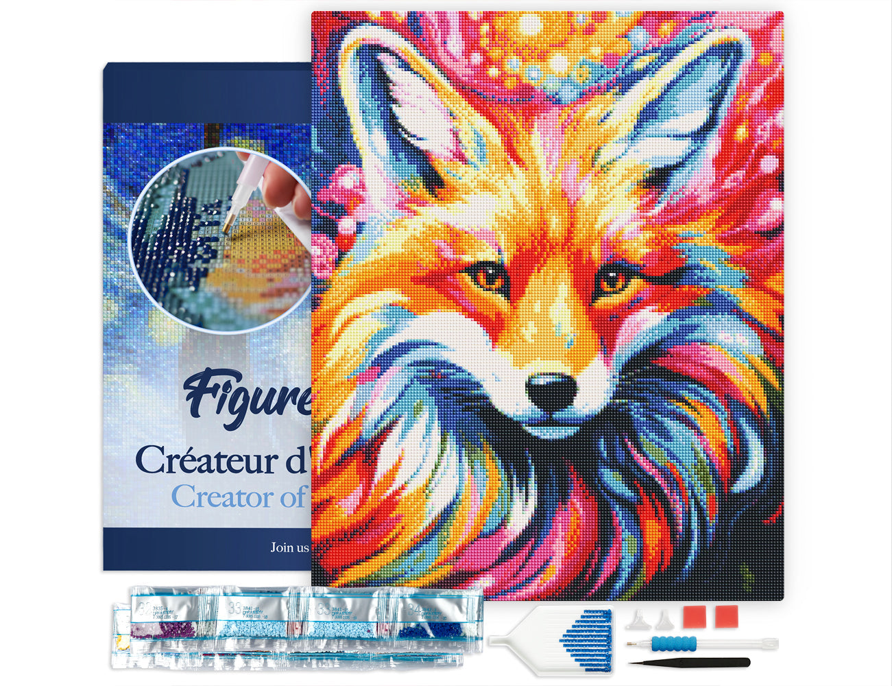 Diamond Painting - Colourful Abstract Wildlife - Fox 40x50cm Framed ca ...